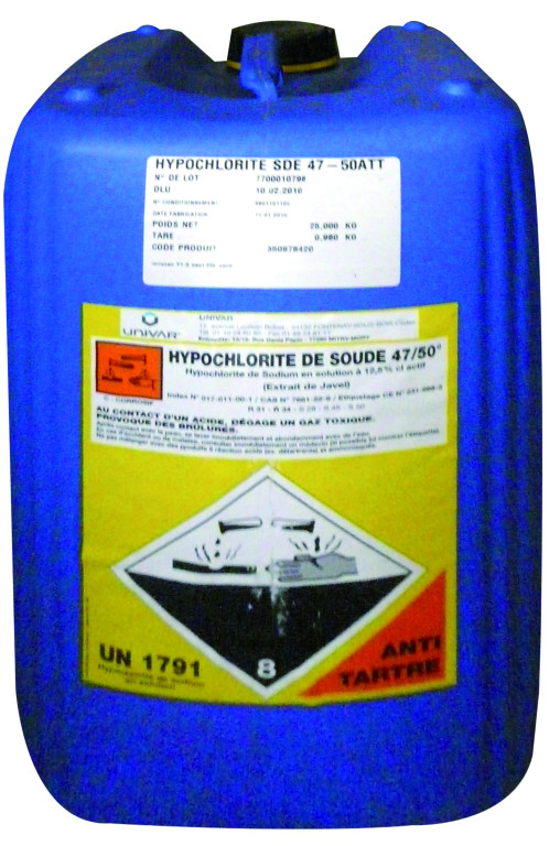 Hypochlorite de sodium sans séquestrant 20 L (25 kg)
